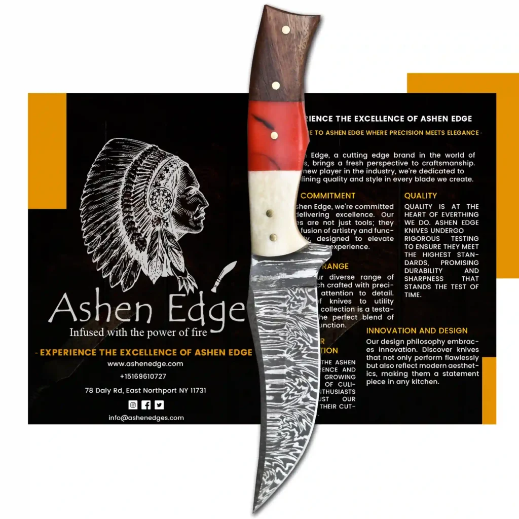 Resin sheet camel bone damascus skinner knife - Ashen Edge Custom Knives